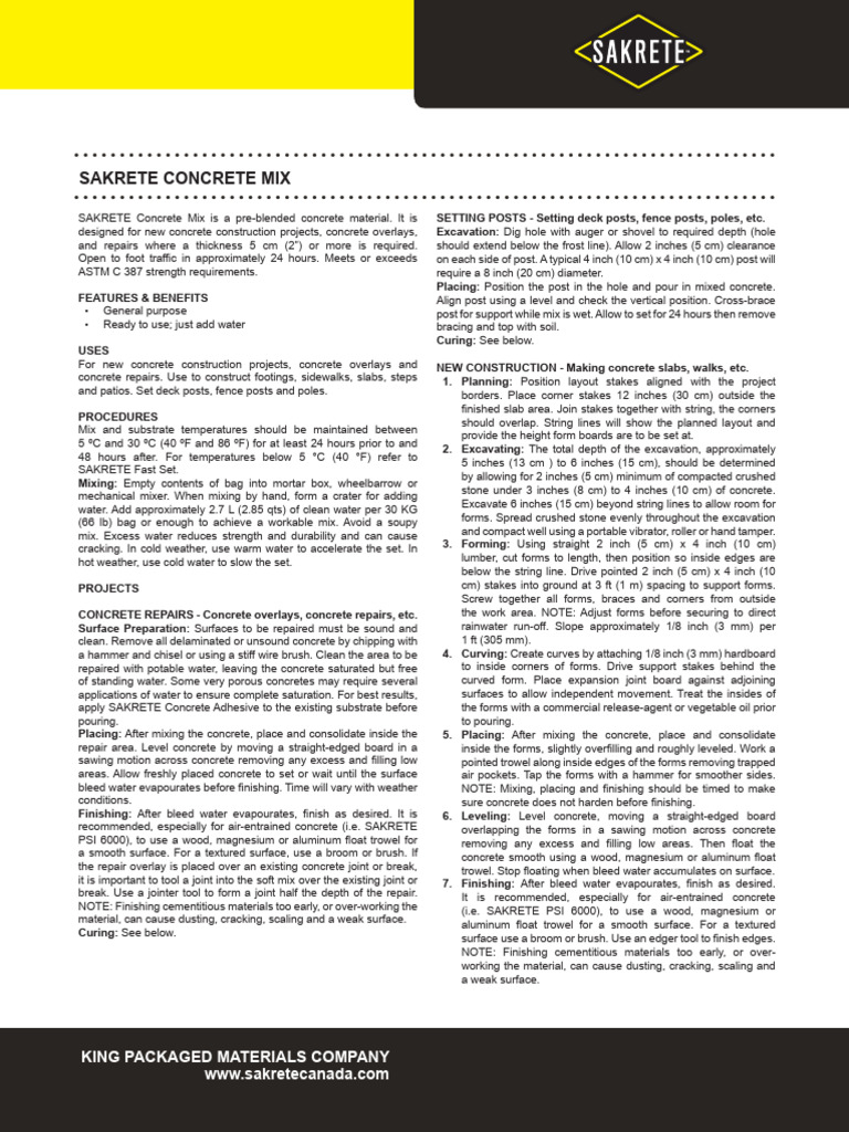 Sakrete Concrete Mix PDS Eng PDF | PDF