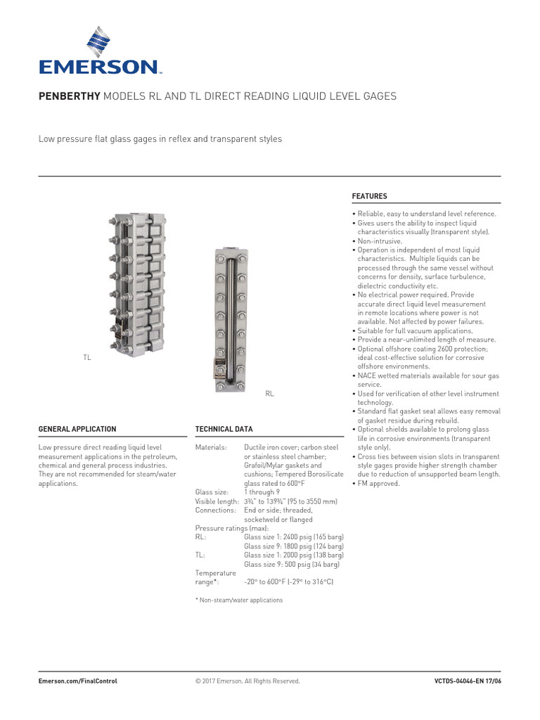 Penberthy RL & TL Liquid Level Gages | PDF | Pressure | Corrosion