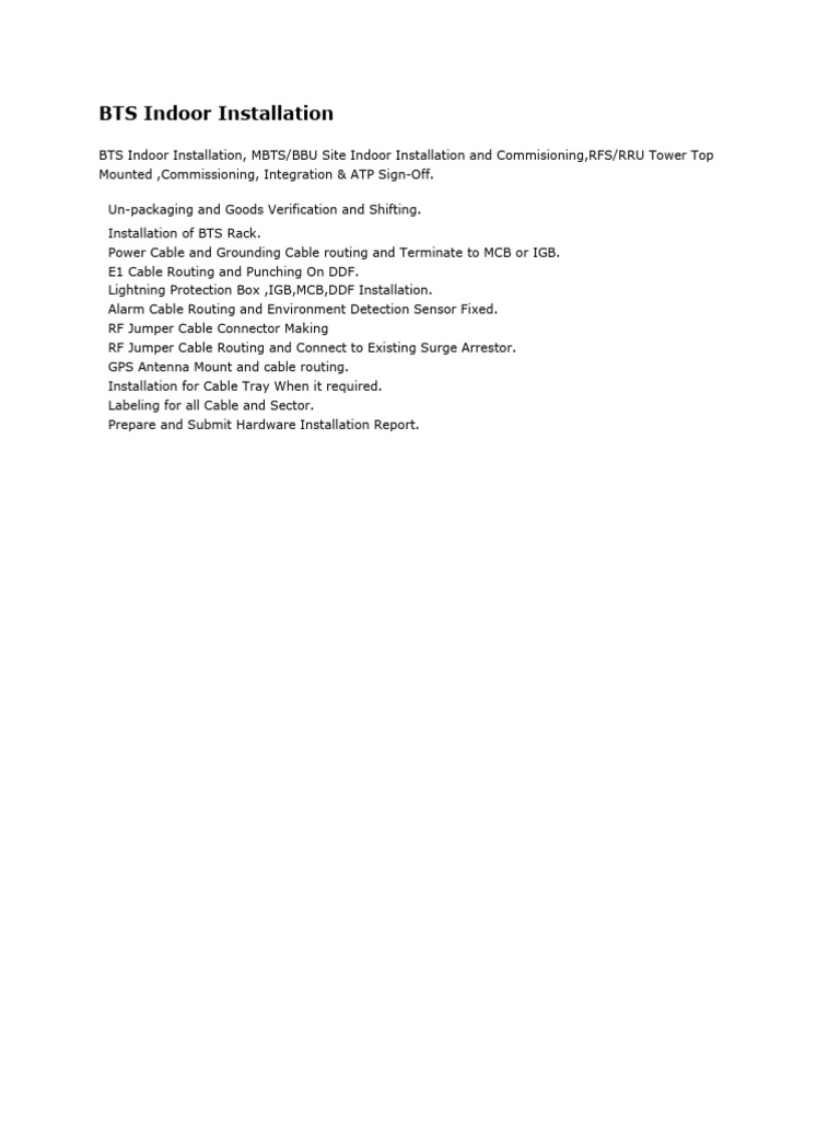 BTS Indoor Installation | PDF