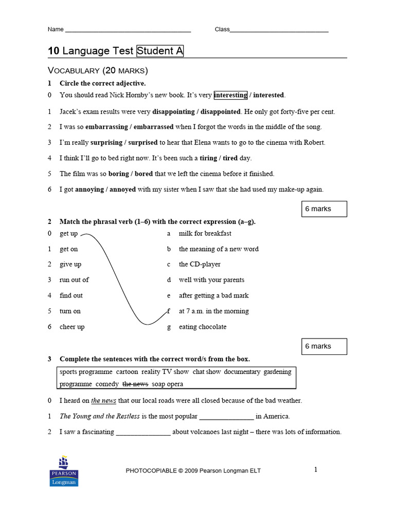 English Language Test: Vocabulary & Grammar | PDF