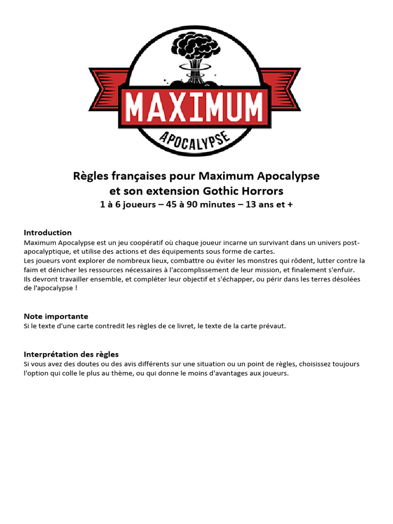 Règles de Maximum Apocalypse et Gothic Horrors | PDF