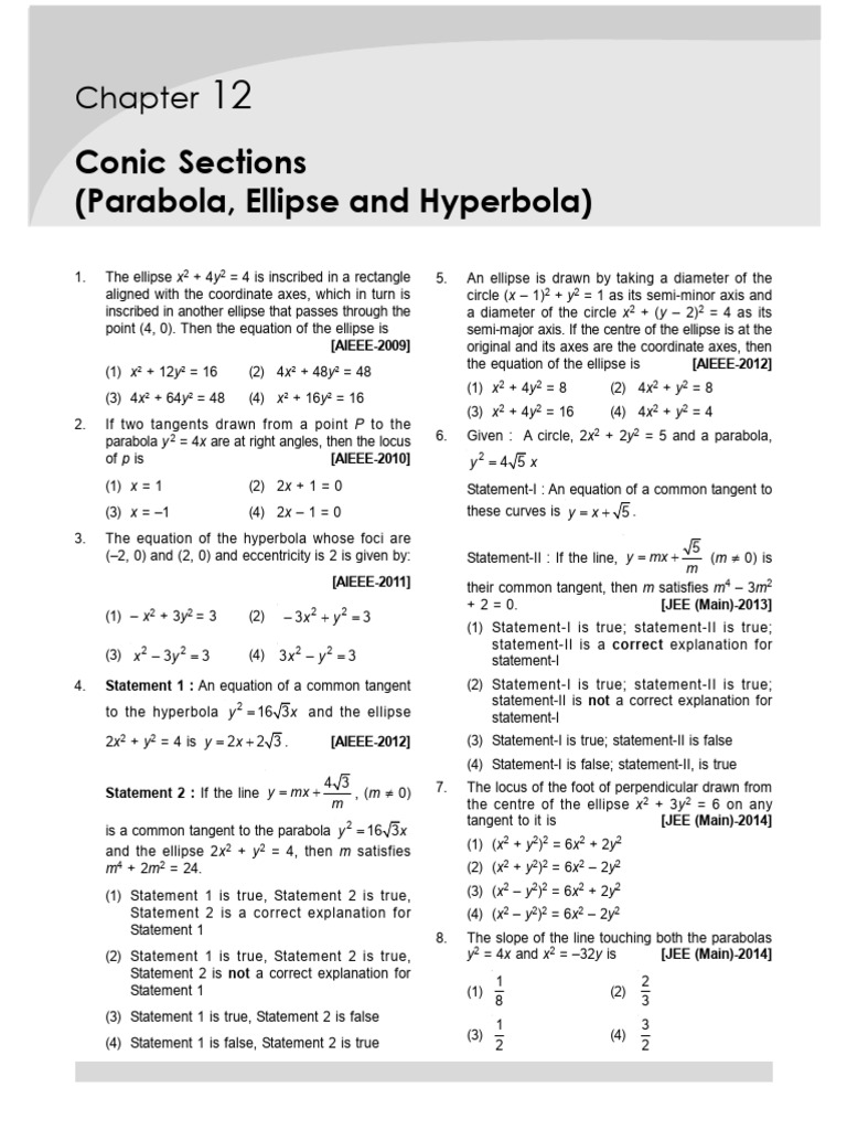 Jee Advanced Conic+Sections+ (Parabola,+Ellipse, Hyperbola) | PDF ...