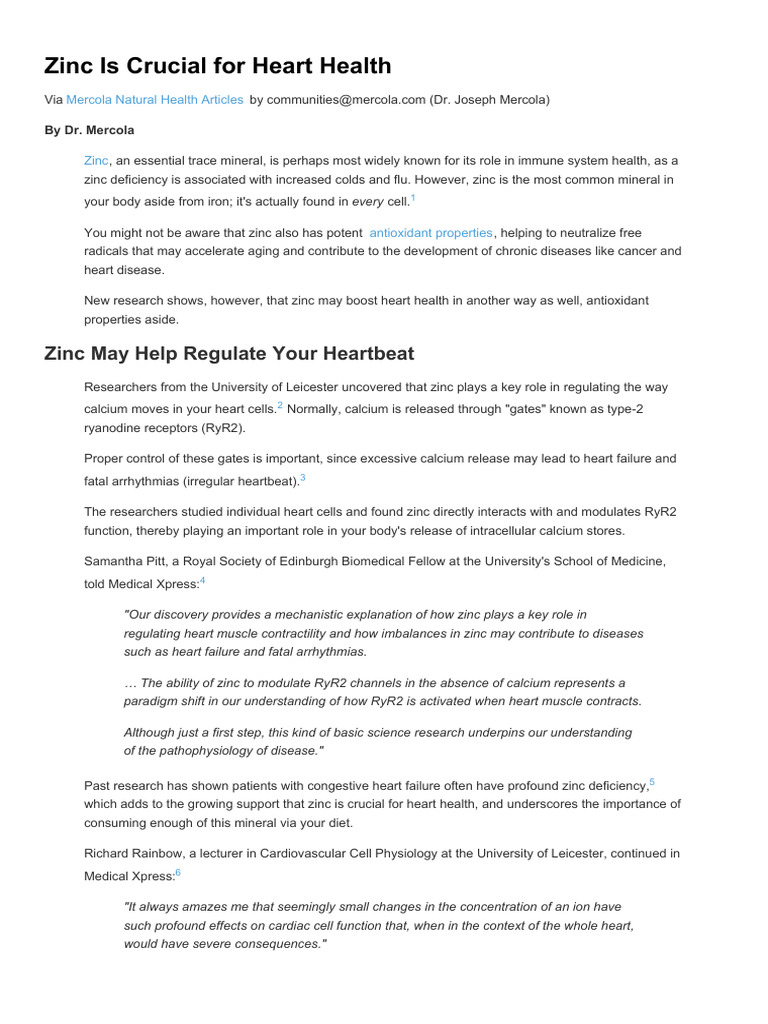 Zinc's Role in Heart Health | PDF | Zinc | Attention Deficit ...