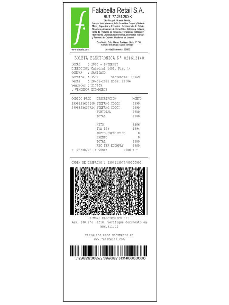 Boleta Falabella Jeans | PDF