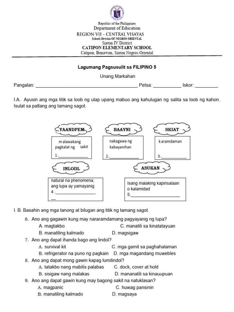 ST Filipino 5 No. 1 | PDF