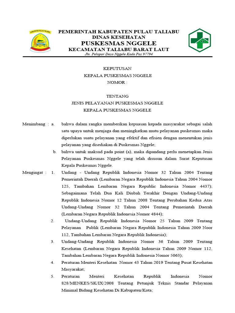 SK Jenis Jenis Pelayanan Puskesmas | PDF