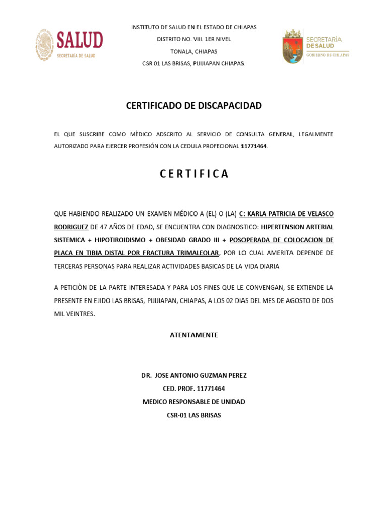 Certificado de Incapacidad | PDF | Epidemiología | Ciencias de la Salud