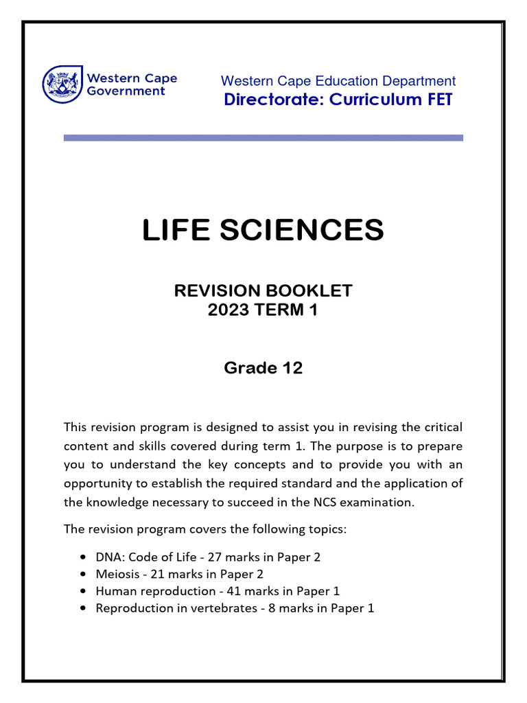 Life Sciences Learner Revision Booklet Term 1 - 2023 | PDF