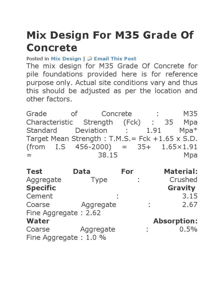 M35 Concrete Mix Design Ratio Guide | PDF