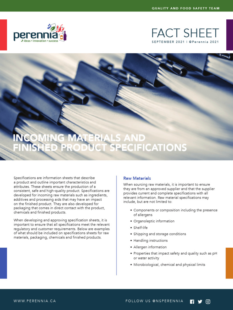 Incoming Materials and Finished Product Specificationsweb | PDF