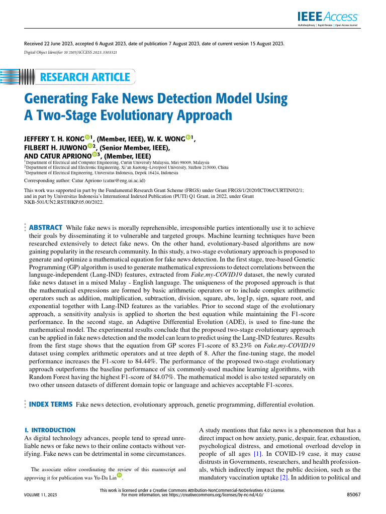 Fake News Detection via Evolutionary Model | PDF | Social Science