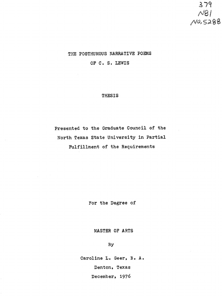 Lewis's Narrative Poems (MA) | PDF