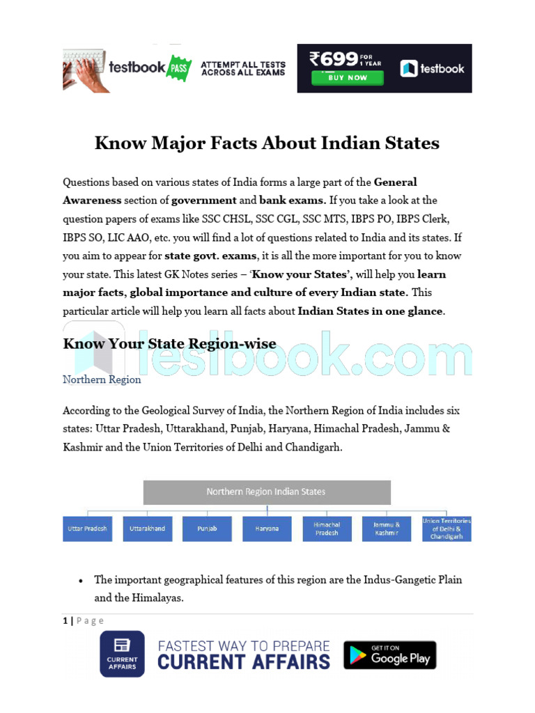 Know Major Facts About Indian States Fc3a433f | PDF