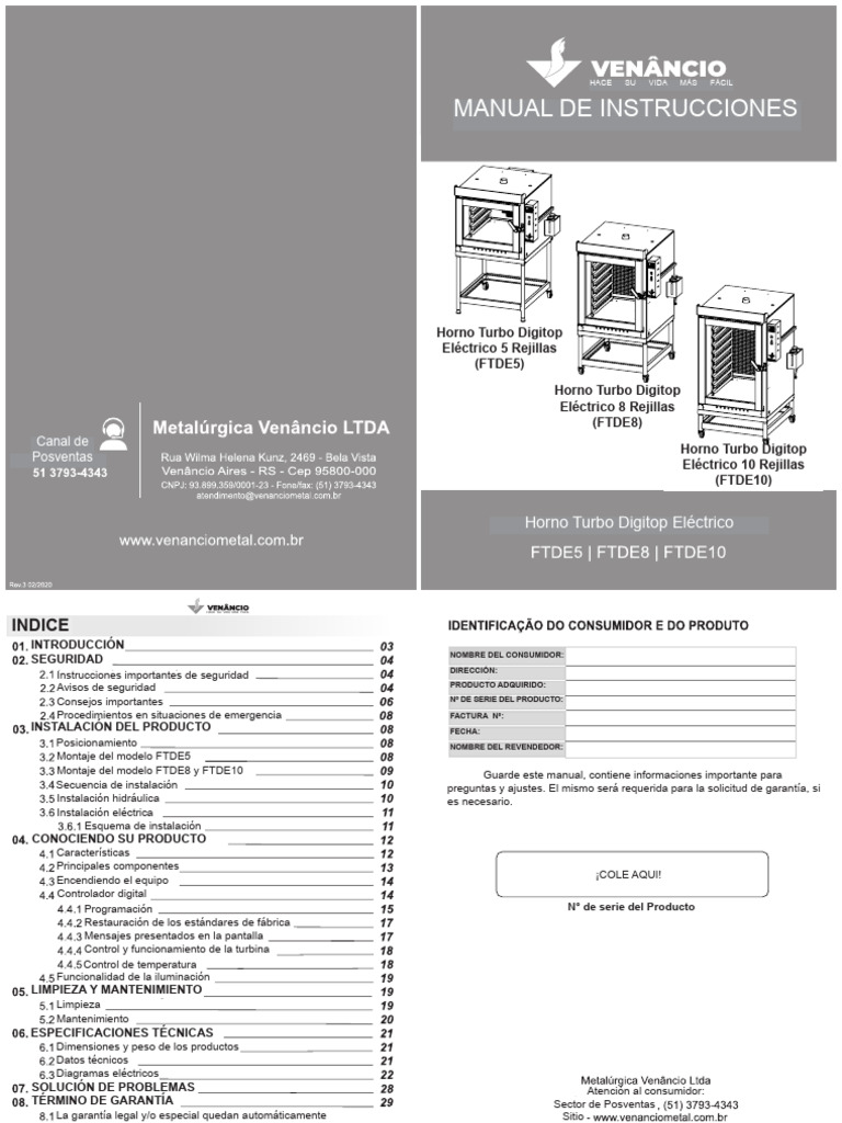 Manual FTDE - Forno Turbo Digitop Elétrico 2020 Rev 03 - Curva - ESP | PDF | Agua