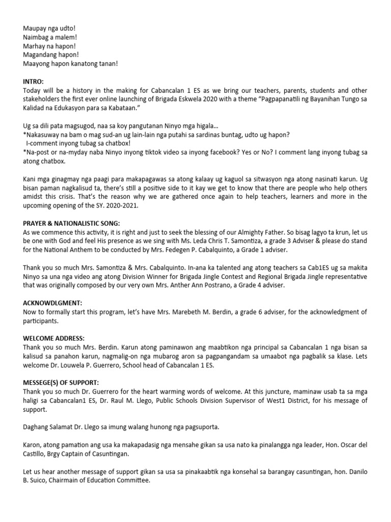 Brigada Skwela Script | PDF