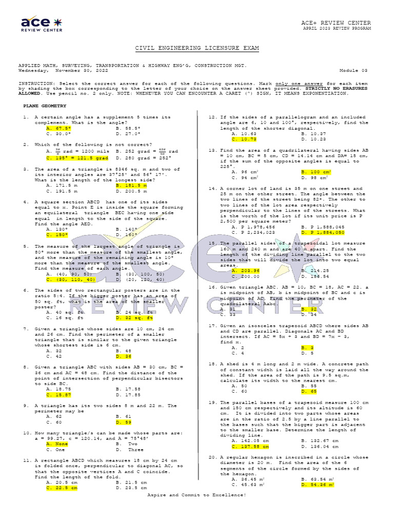 CE Module 3 - Plane and Solid Geometry (Answer Key) | PDF