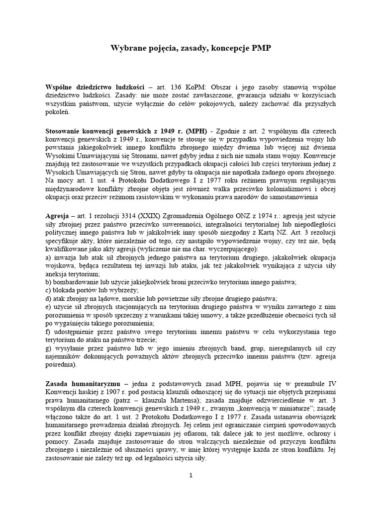Pojecia I Zasady Prawa Międzynarodowego | PDF