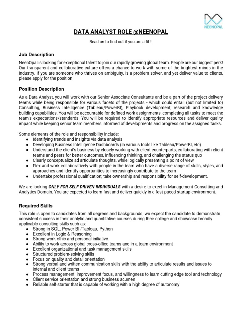 Job Description - Data Analyst (Fulltime) | PDF