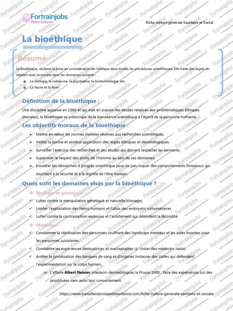 Bioéthique : enjeux et domaines clés | PDF