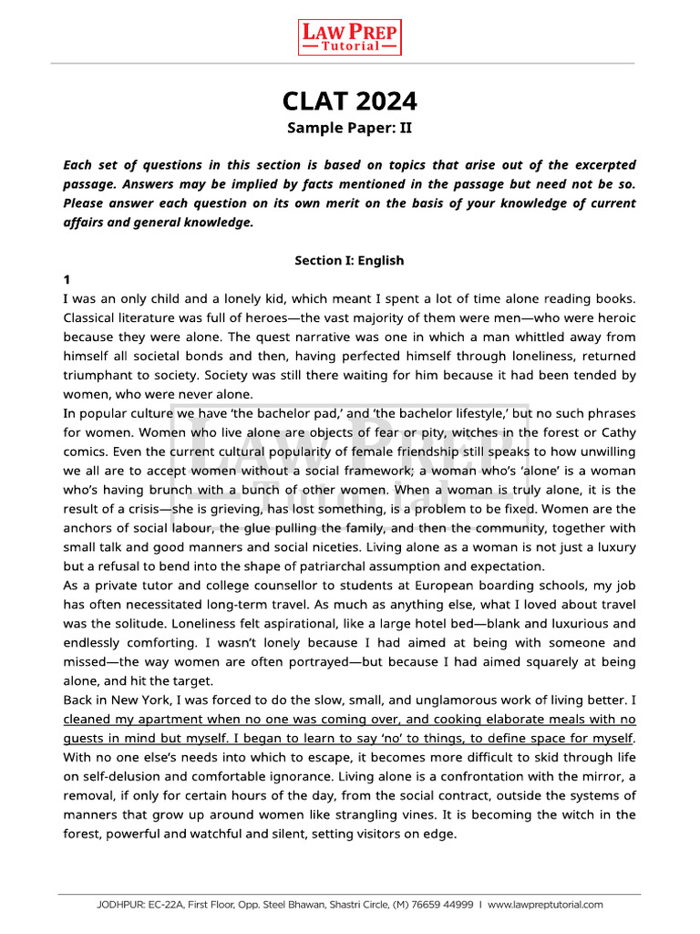 CLAT 2024 Sample Paper II | PDF