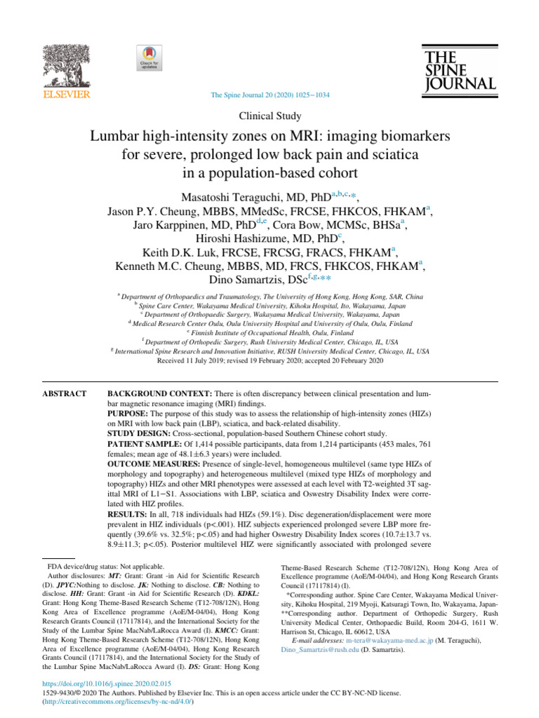 Lumbar High Intensity Zones On MRI Imaging Biomar | PDF | Magnetic ...