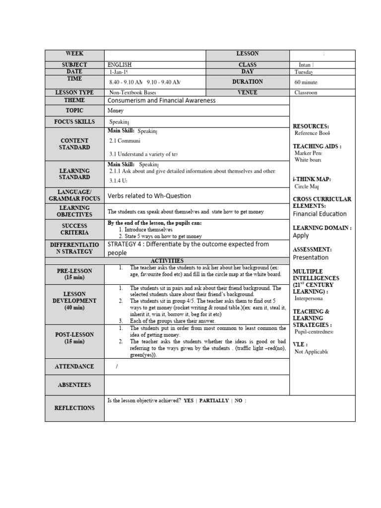 Financial Literacy Lesson Plan | PDF | Career & Growth