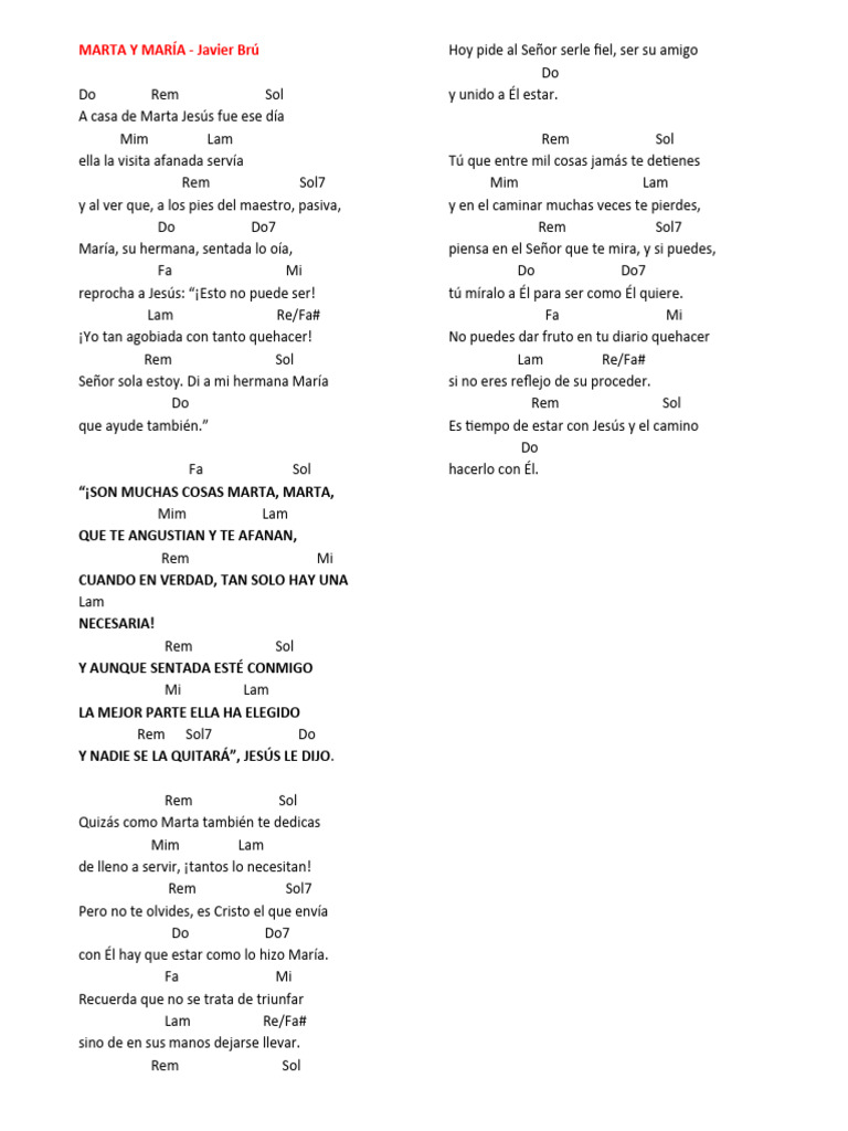 MARTA Y MARÍA acordes Javier Bru | PDF