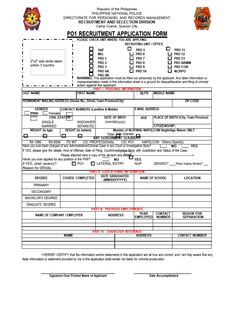 PNP Application Form PDF | PDF