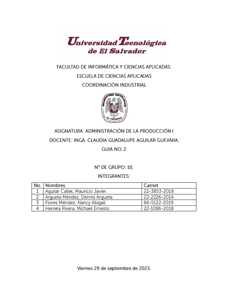 Resolución de Guía U2 Grupo 10 | PDF