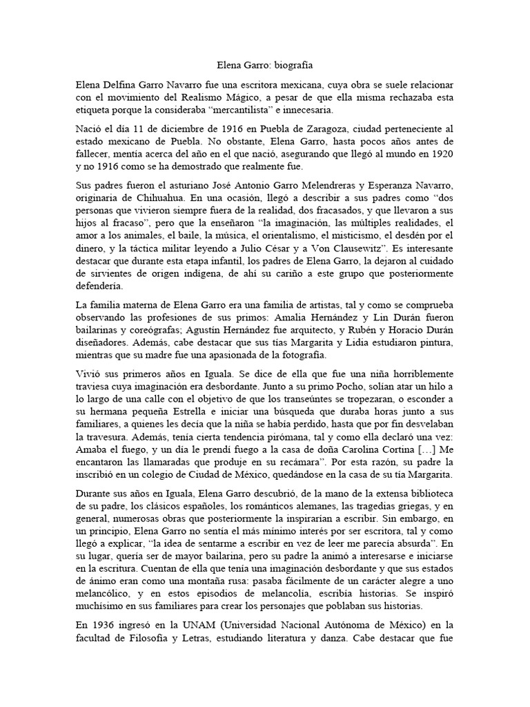 Elena Garro Biografia (Mónica) | PDF