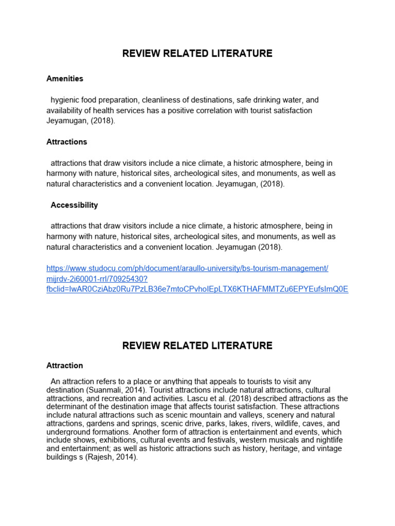 Review Related Literature: Amenities | PDF | Tourism | Psychology