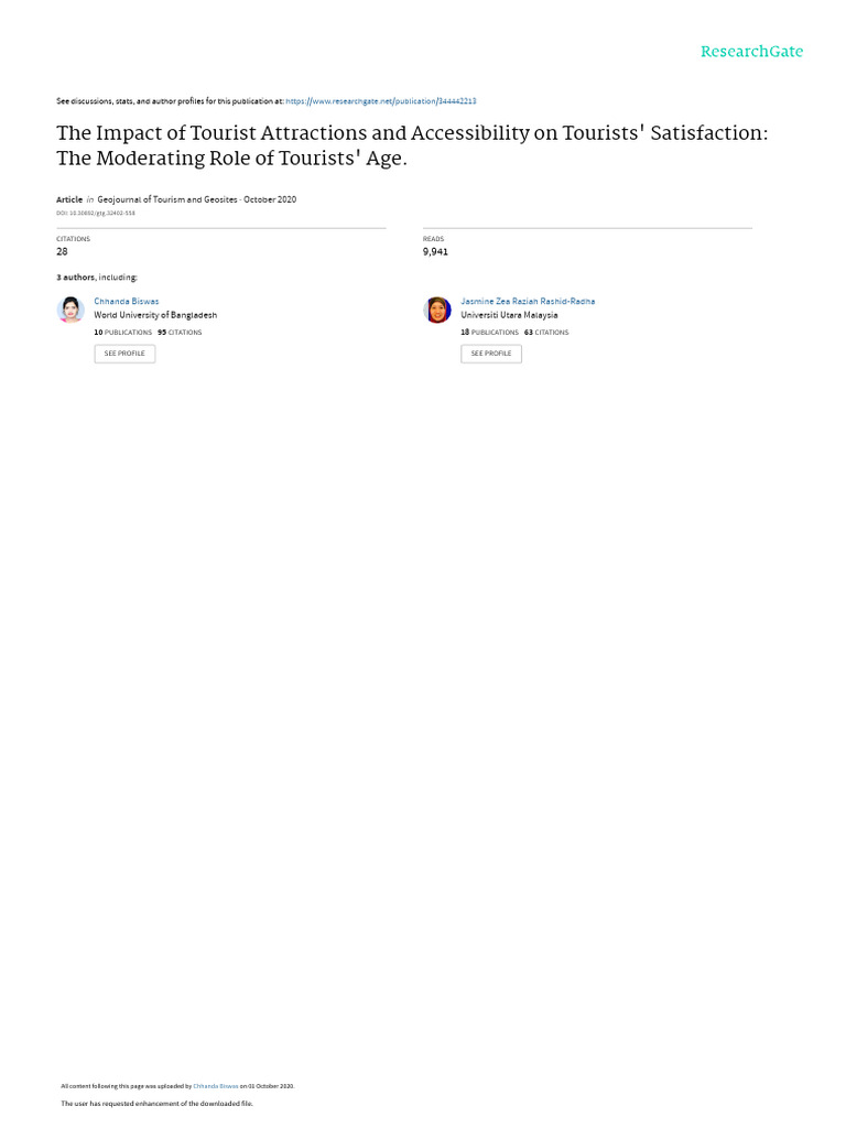 The Impact Of Tourist Attractions And Accessibility On Tourists Satisfaction The Moderating