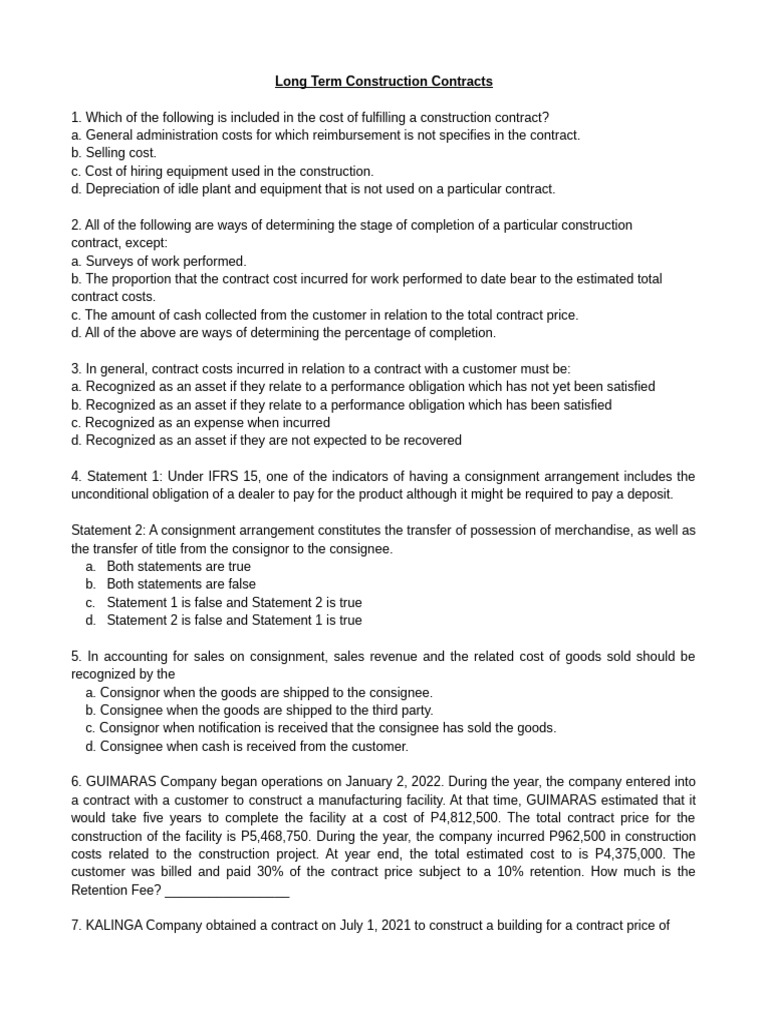 PFRS 15 Long Term Construction Contracts | PDF