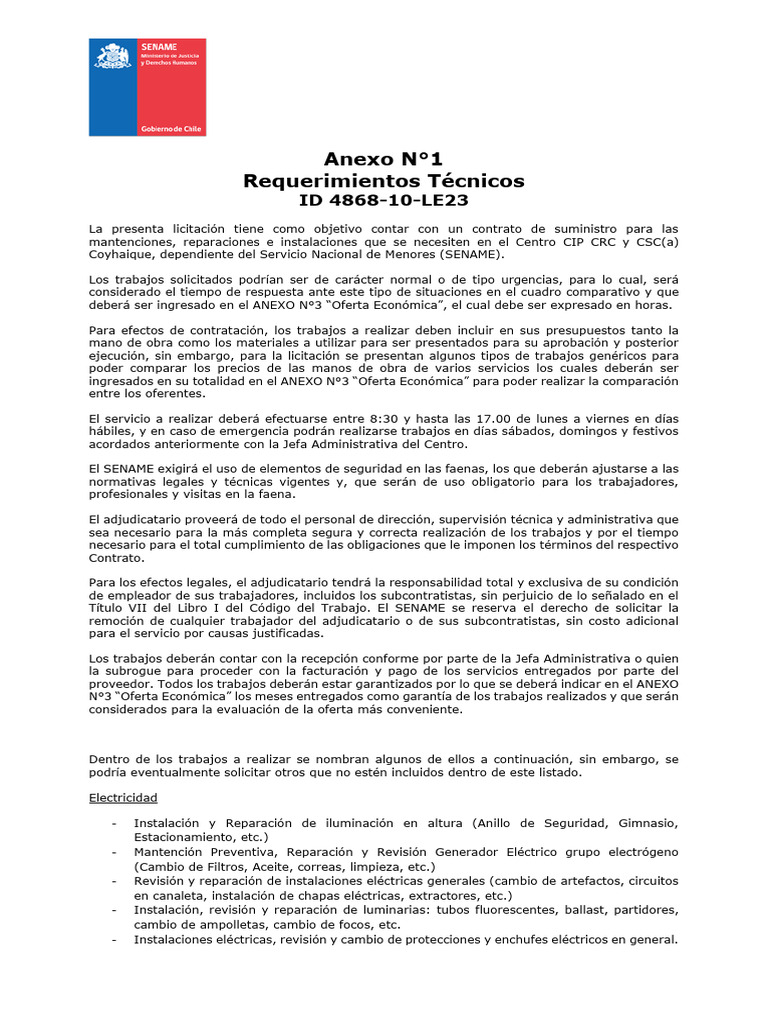 ANEXO N - 1 Requerimientos Tecnicos | PDF ANEXO N - 1 Requerimientos Tecnicos | PDF