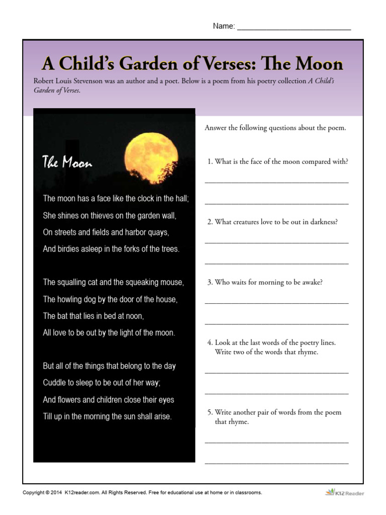 A Child's Garden of Verses The Moon | PDF