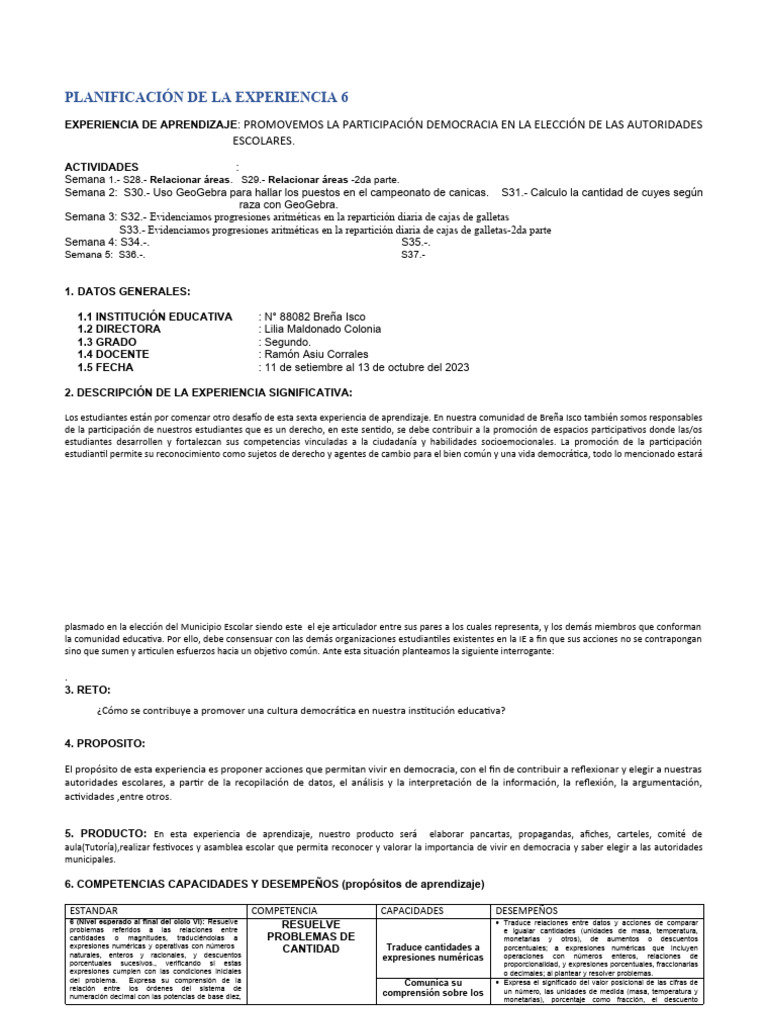 Experiencia de Aprendizaje #06 Segundo Matematica | PDF