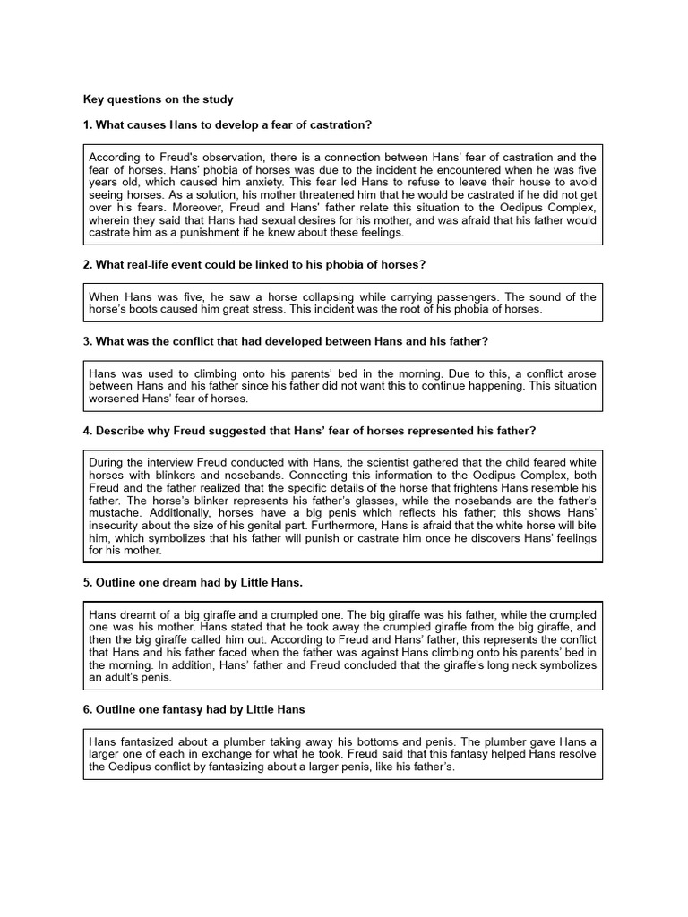 Case Analysis - Case of Little Hans.docx | PDF