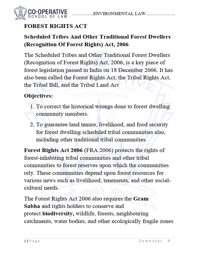 Forest Rights Act, 2006 | PDF