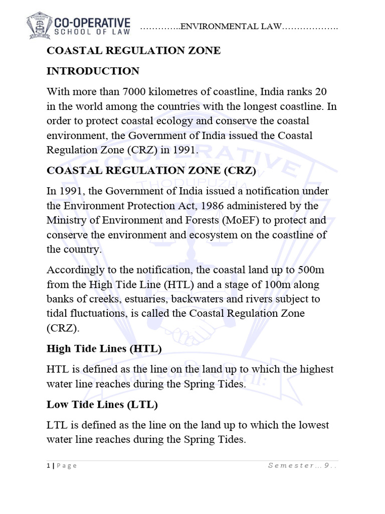 Coastal Regulation Zone | PDF | Coast | Earth Sciences