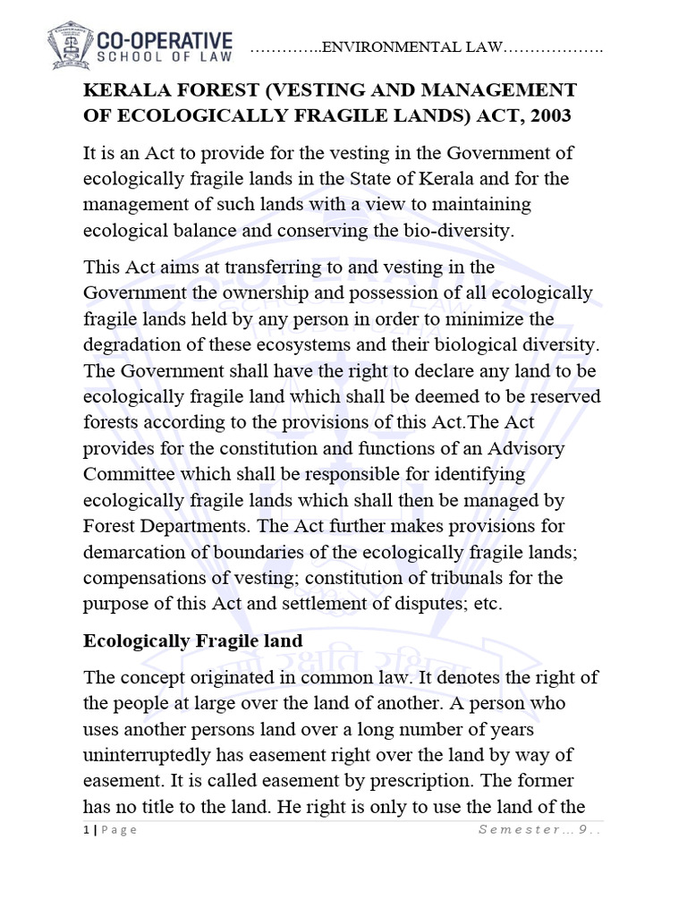 Kerala Ecologically Fragile Lands Act | PDF | Law