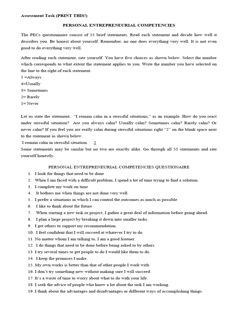 Personal-Entrepreneurial-Competencies-PECs-Profile-Sheet | PDF