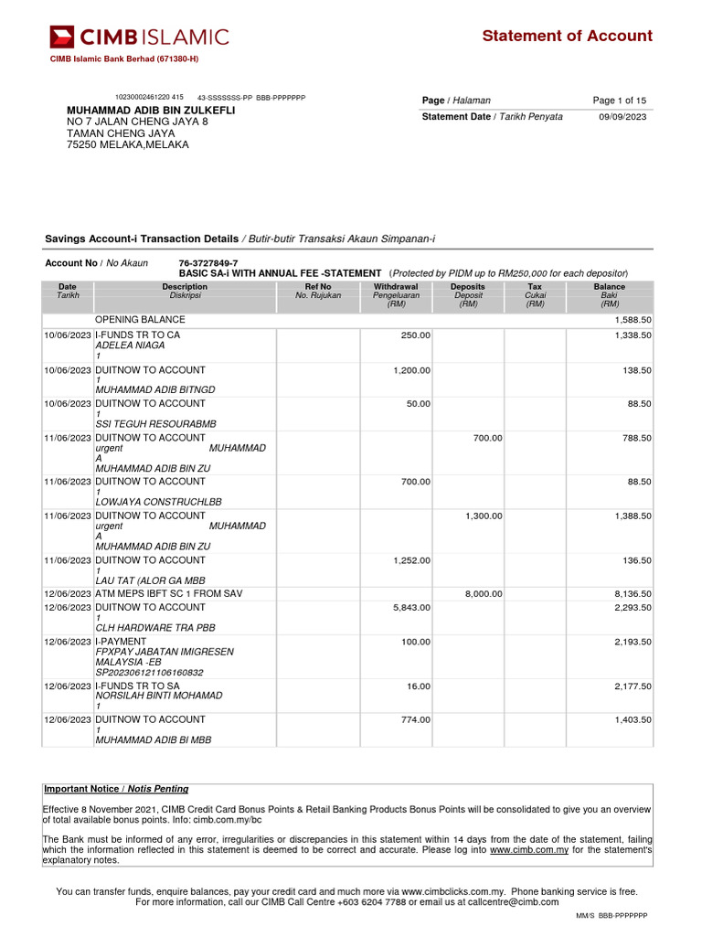 CIMB Account Statement Overview | PDF