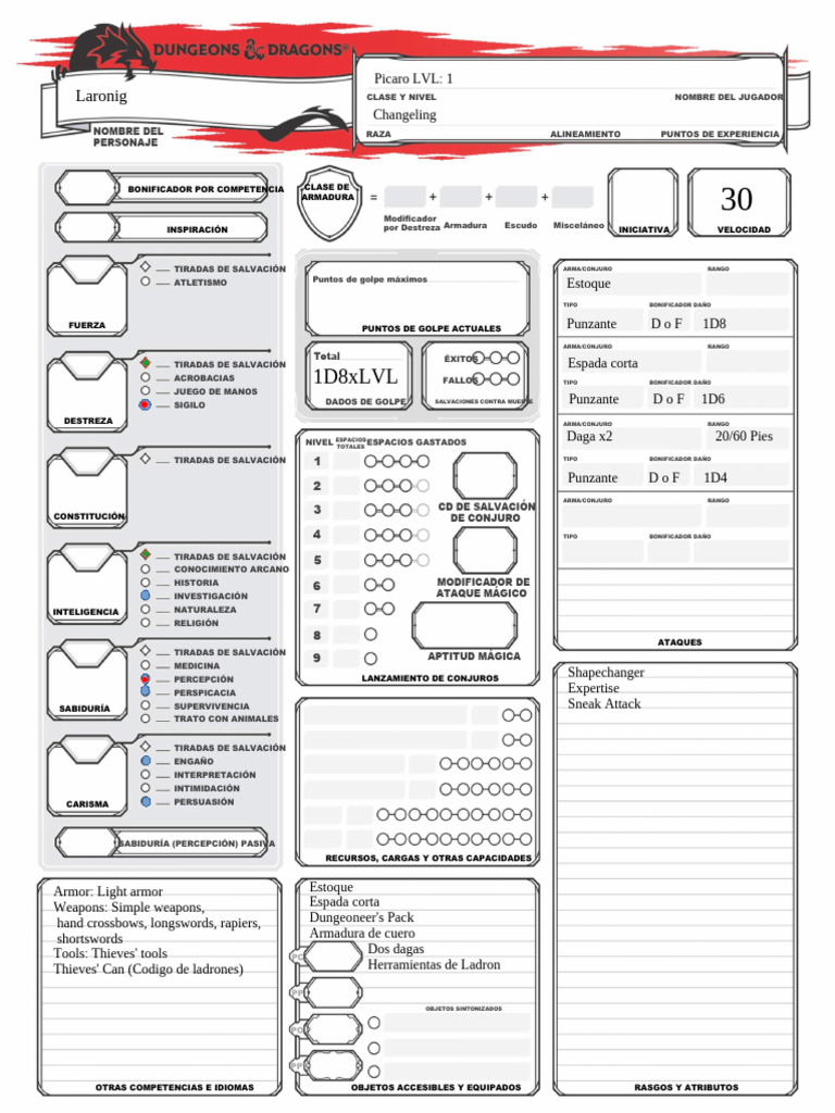 Hoja Laronig (Changeling, Picaro) | PDF
