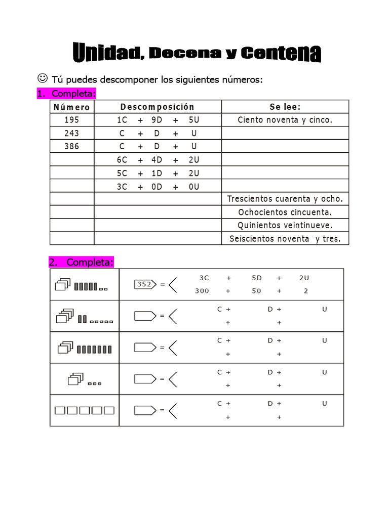 UNIDAD, DECENA y CENTENA | PDF
