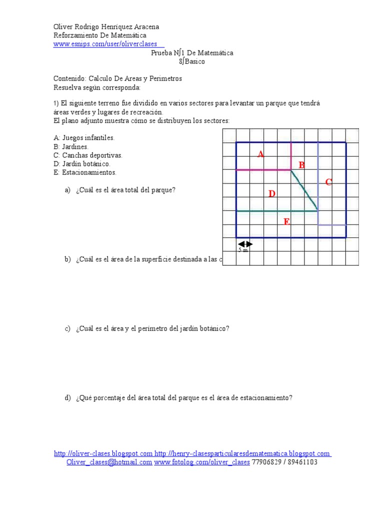 Prueba Nº1 de Matemática - Calculo de Areas y Perimetros | PDF