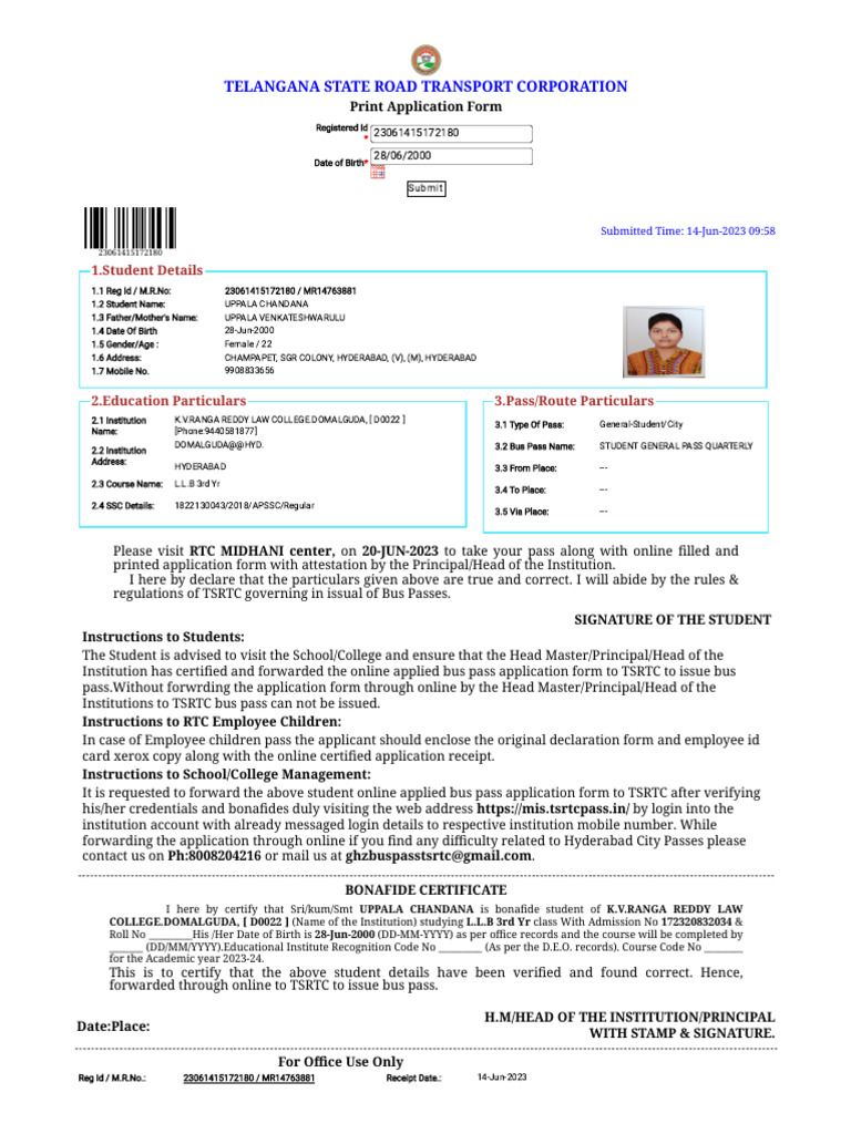 TSRTC Bus Pass | PDF