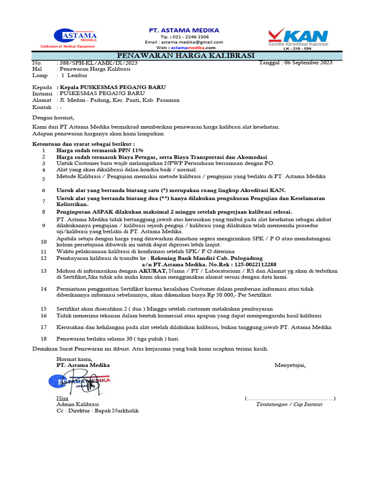 Penawaran Kalibrasi Alat Kesehatan | PDF