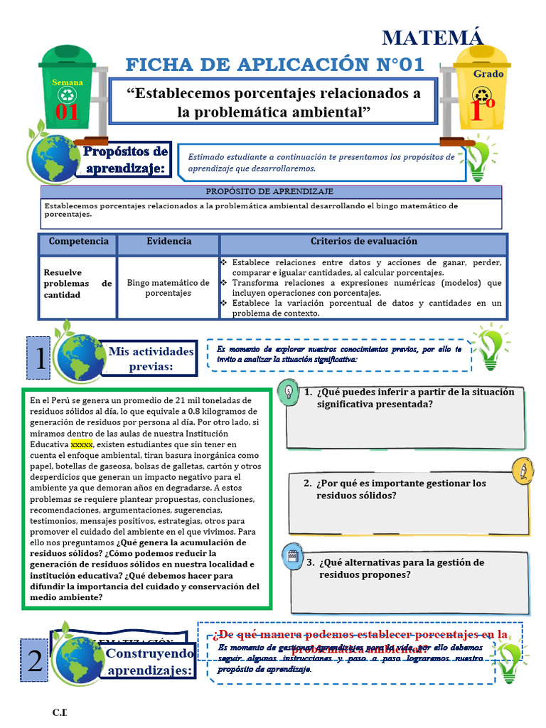 1° Ficha de Aplicación-Sesión1-Sem.1-Exp.6-Mate | PDF