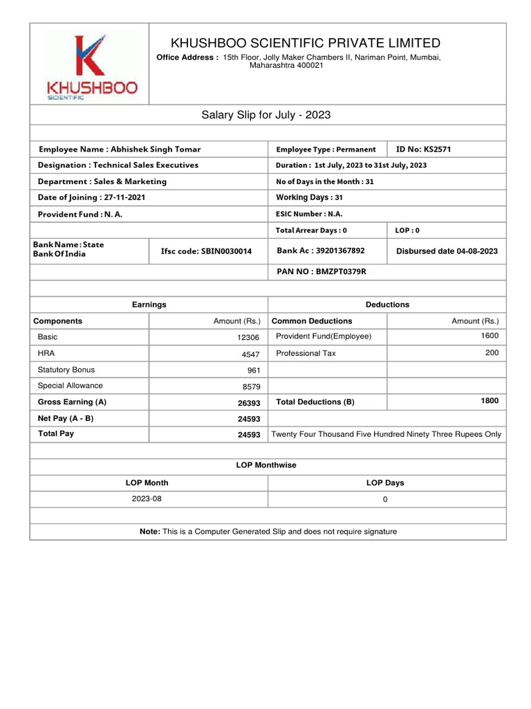 Kushboo Payslip | PDF