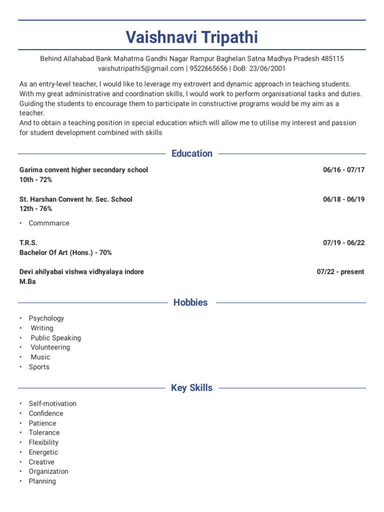 Vaishnavi Tripathi - Resume | PDF